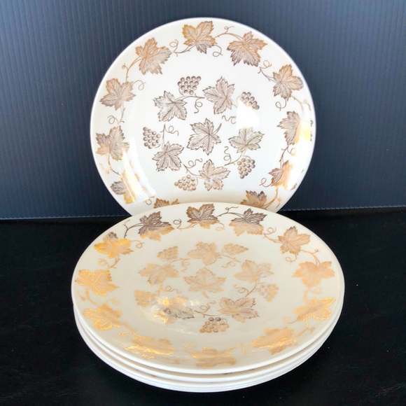 Knowles | Dining | Vtg Gold Leaves Fall Ivory China Bb Plates 64 ...